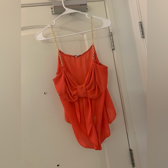 Tops | Dressy Orange Tank Top With Gold Chain Straps | Poshmark